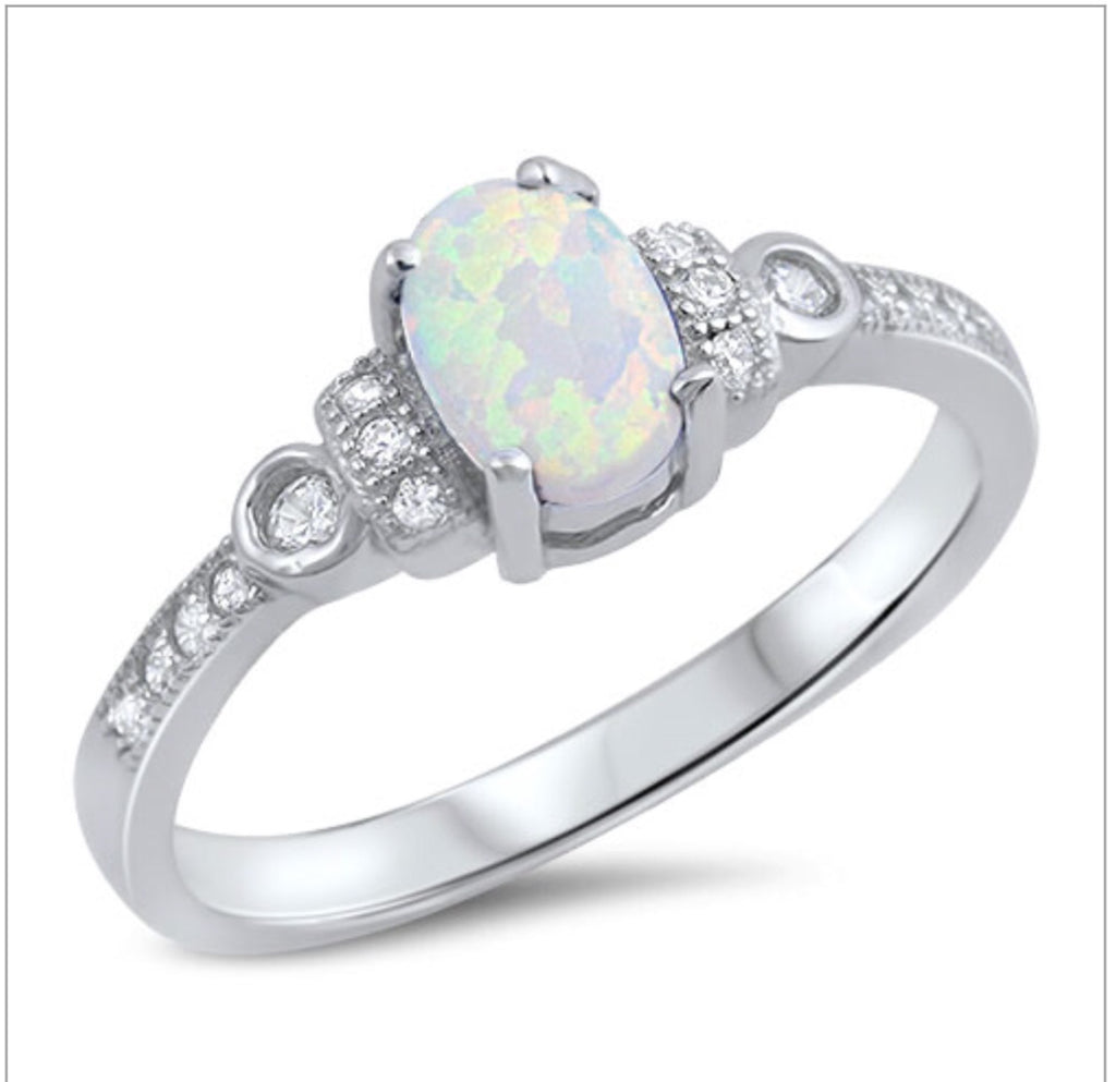 Oval Opal with channel set stones – Deserve Sterling Jewelry and Fashion